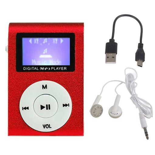 Red Mini Lavalier Metal MP3 Player with Screen, Earphone+Cable ...